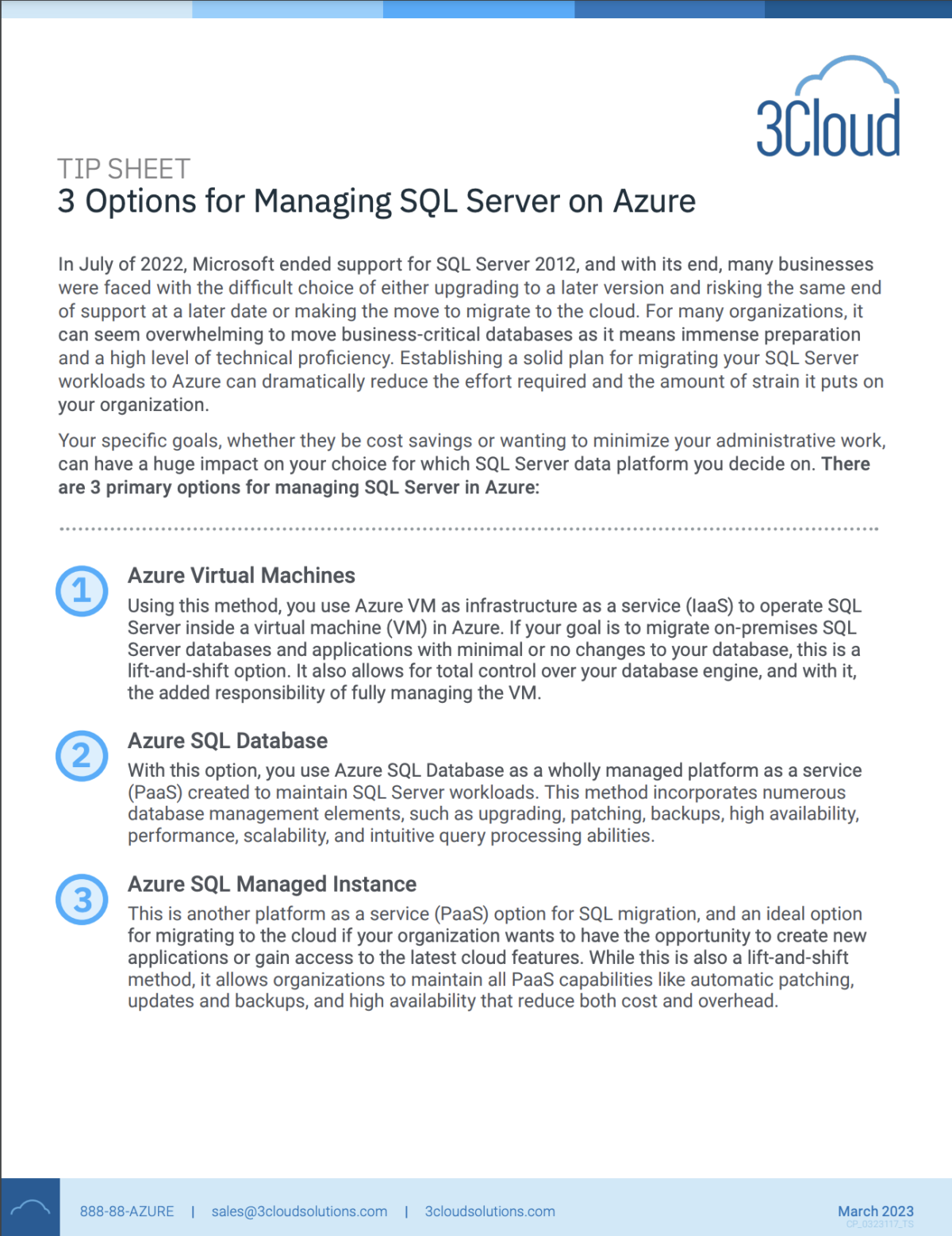 3 Options for Managing SQL Server on Azure - 3Cloud